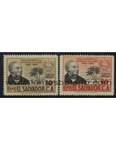 SELLOS EL SALVADOR 1940 - CENTENARIO DEL SELLO - 2 VALORES FIJASELLO ...